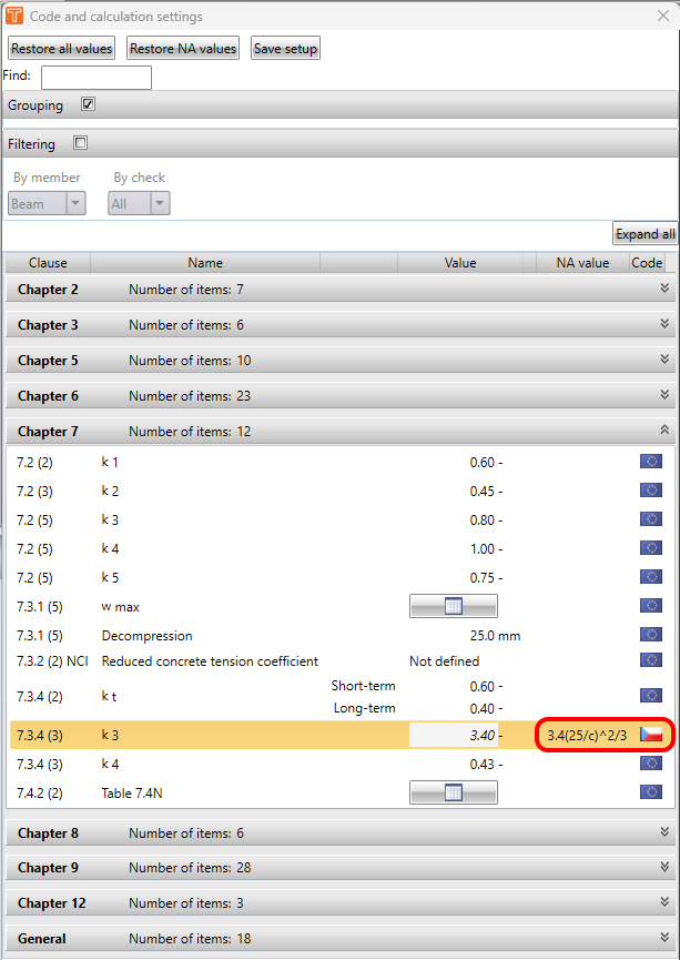 Code and calculation settings in RCS | IDEA StatiCa