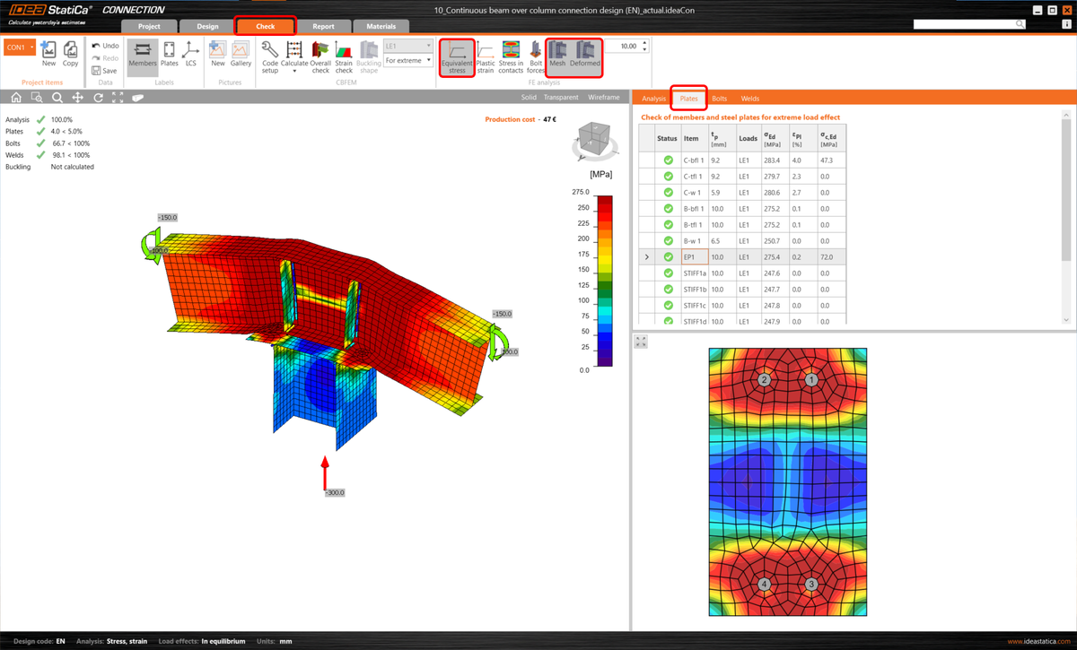 Continuous beam over column connection design (EN) | IDEA StatiCa