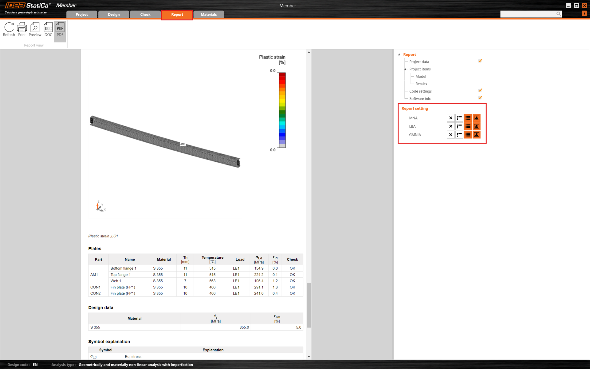 Fire design analysis of a steel member (EN) | IDEA StatiCa