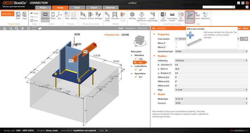 Structural design of footing with diagonal (AISC) | IDEA StatiCa