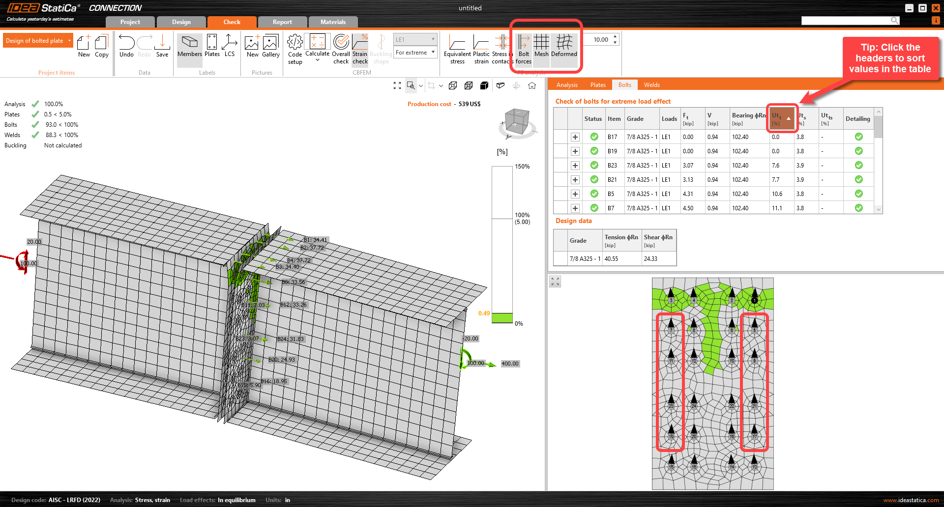 Bolted plate to plate connection design (AISC) | IDEA StatiCa