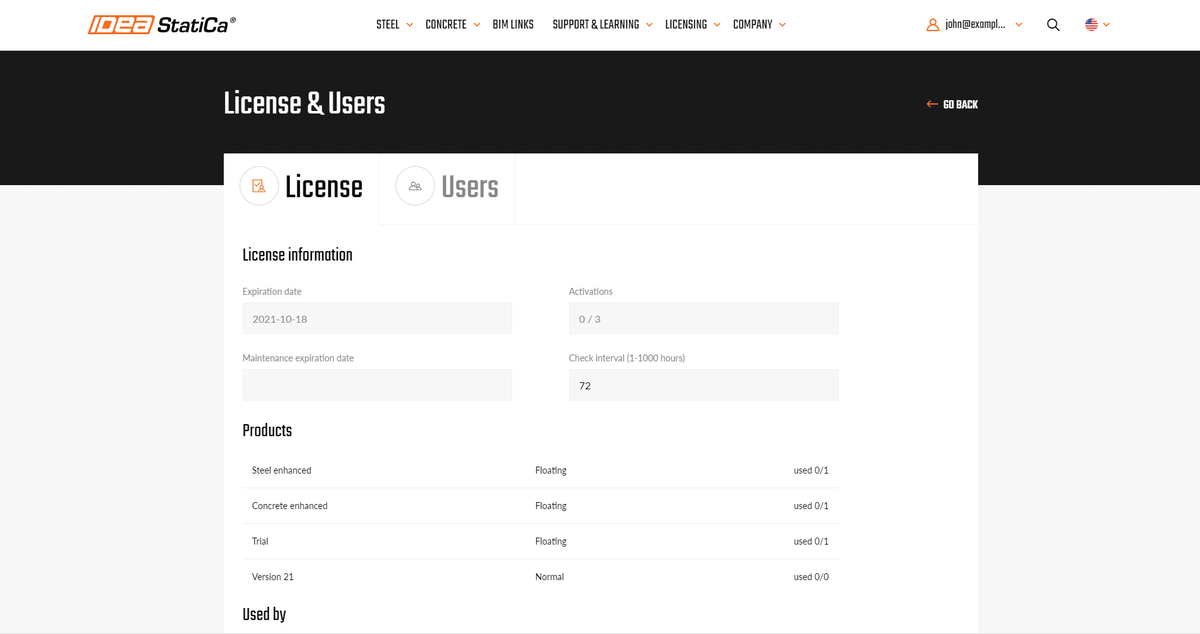 Setting up a commercial license | IDEA StatiCa