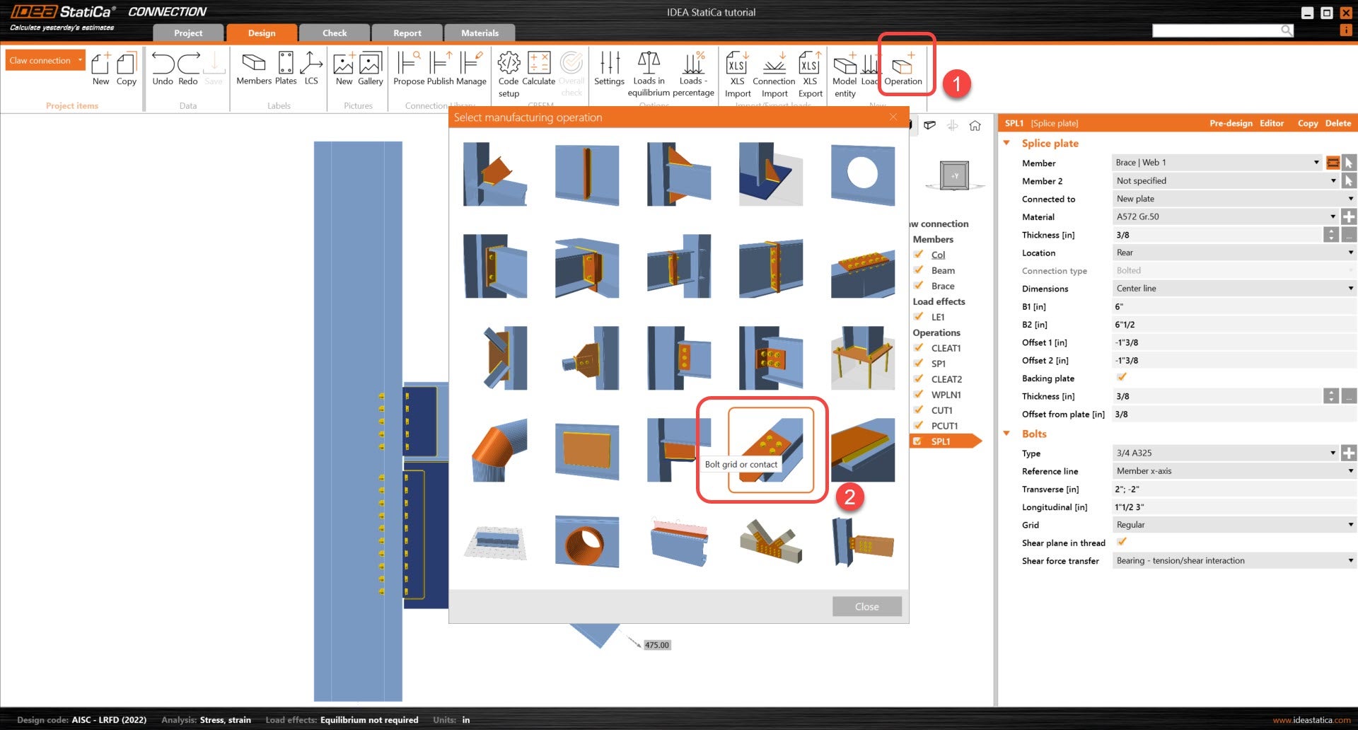 Claw angle on WF bracing connection (AISC) | IDEA StatiCa