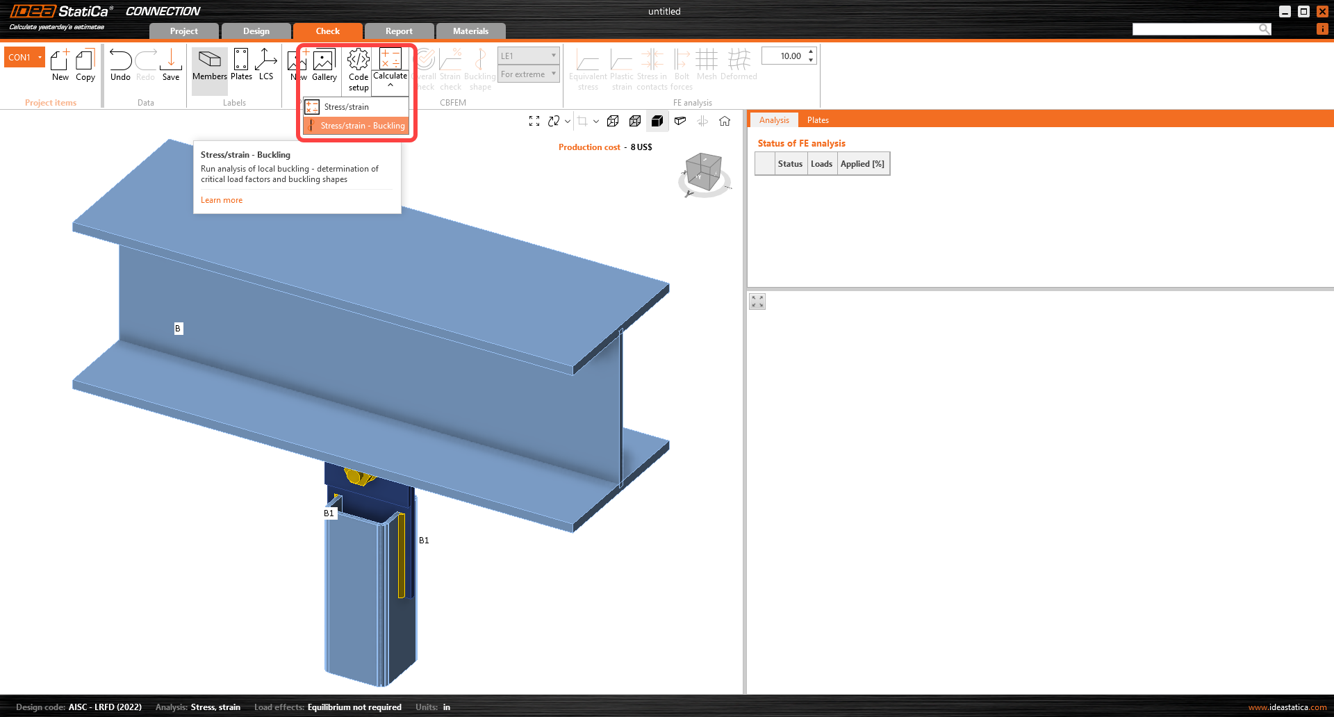 Buckling analysis of a steel connection (AISC) | IDEA StatiCa