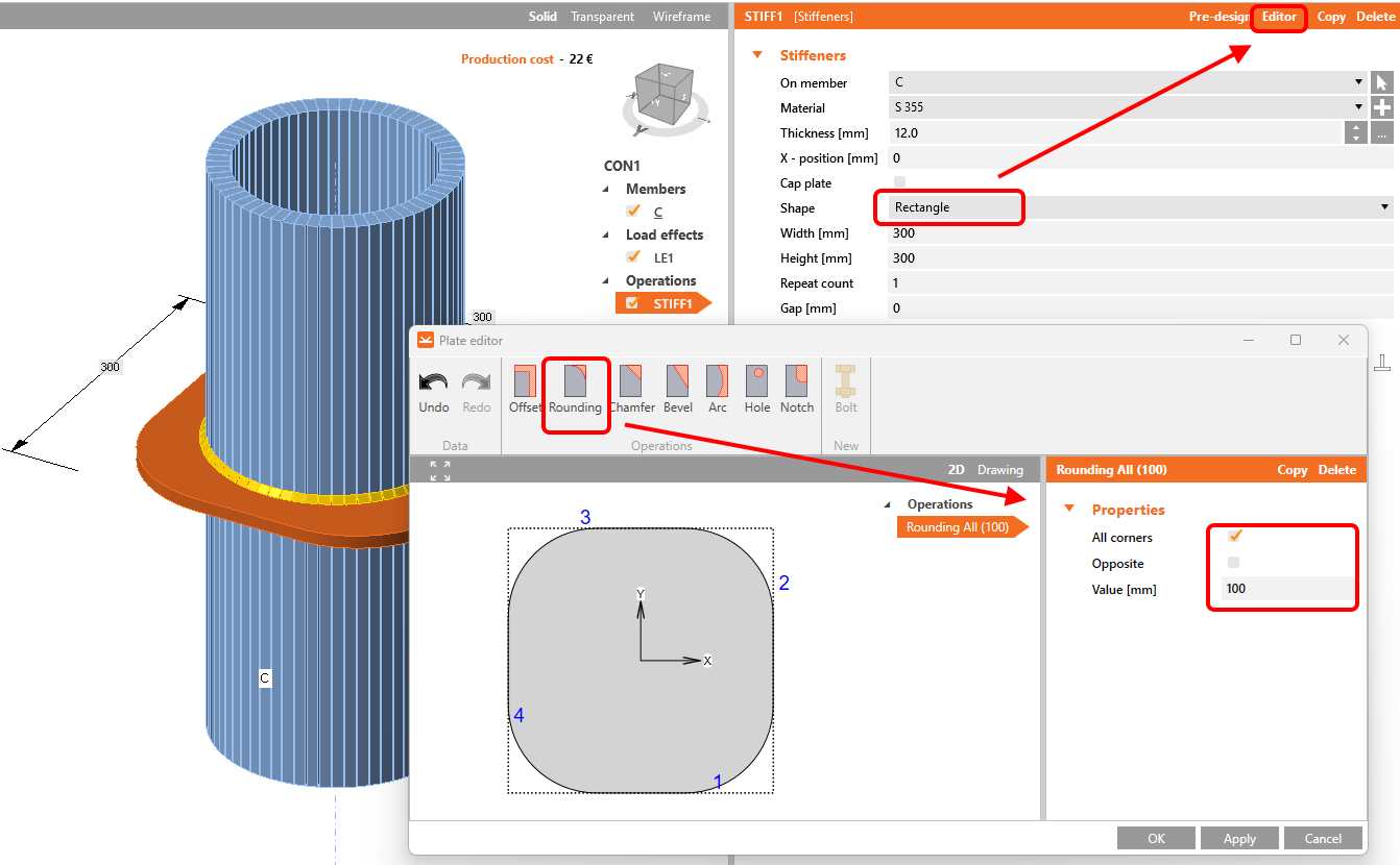 Adding an inside or outside stiffener on a hollow member | IDEA StatiCa