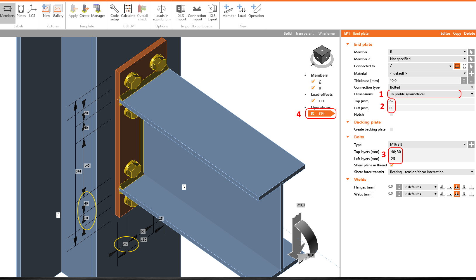Bouten positioneren in kopplaat bewerking | IDEA StatiCa