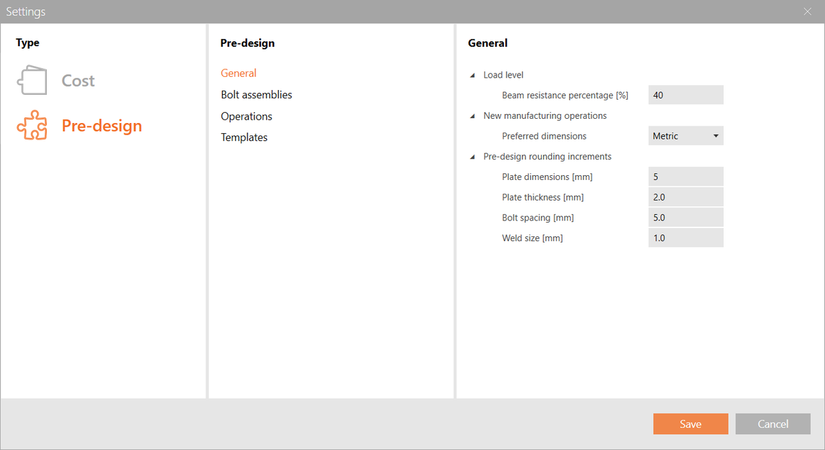 Settings dialogue | IDEA StatiCa