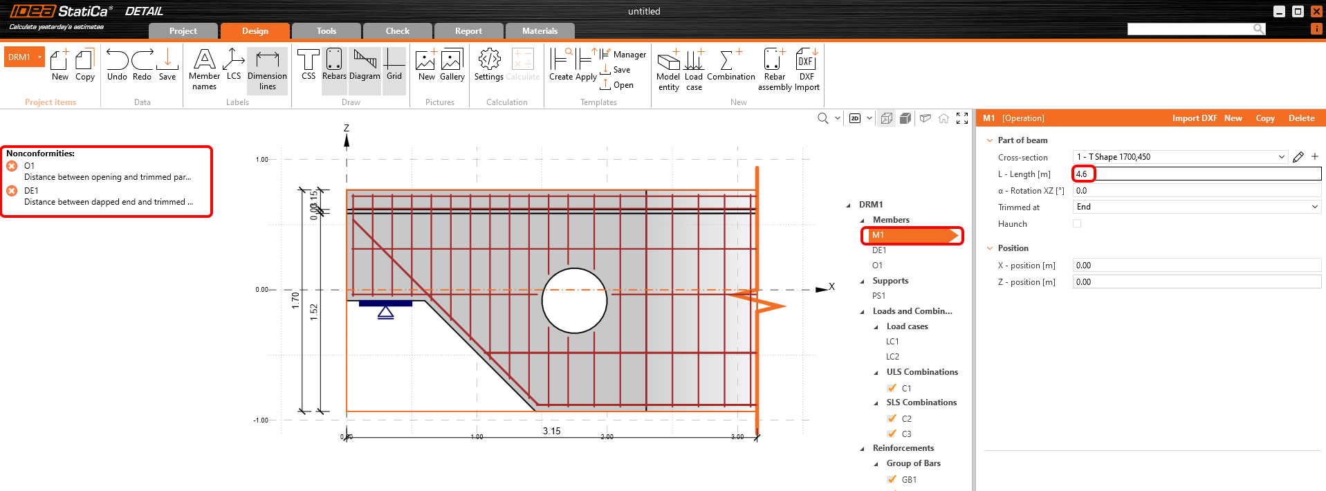 Structural design of a dapped end with an opening (EN) | IDEA StatiCa