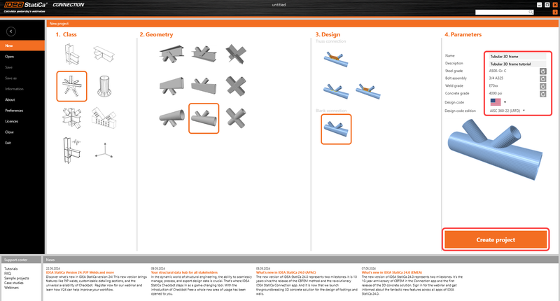 Connection design of a tubular 3D frame (AISC) | IDEA StatiCa