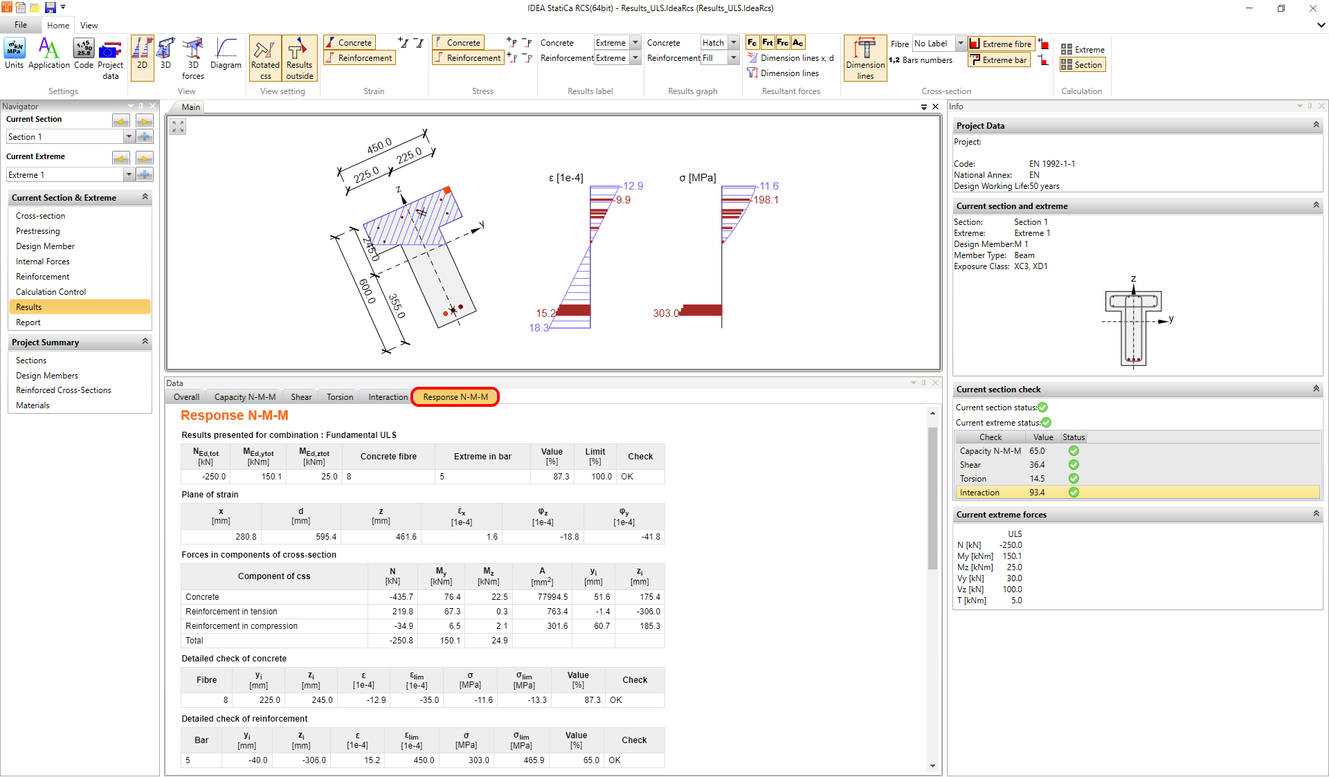 ULS results in RCS - Capacity N-M-M, Shear, Torsion, Interaction ...
