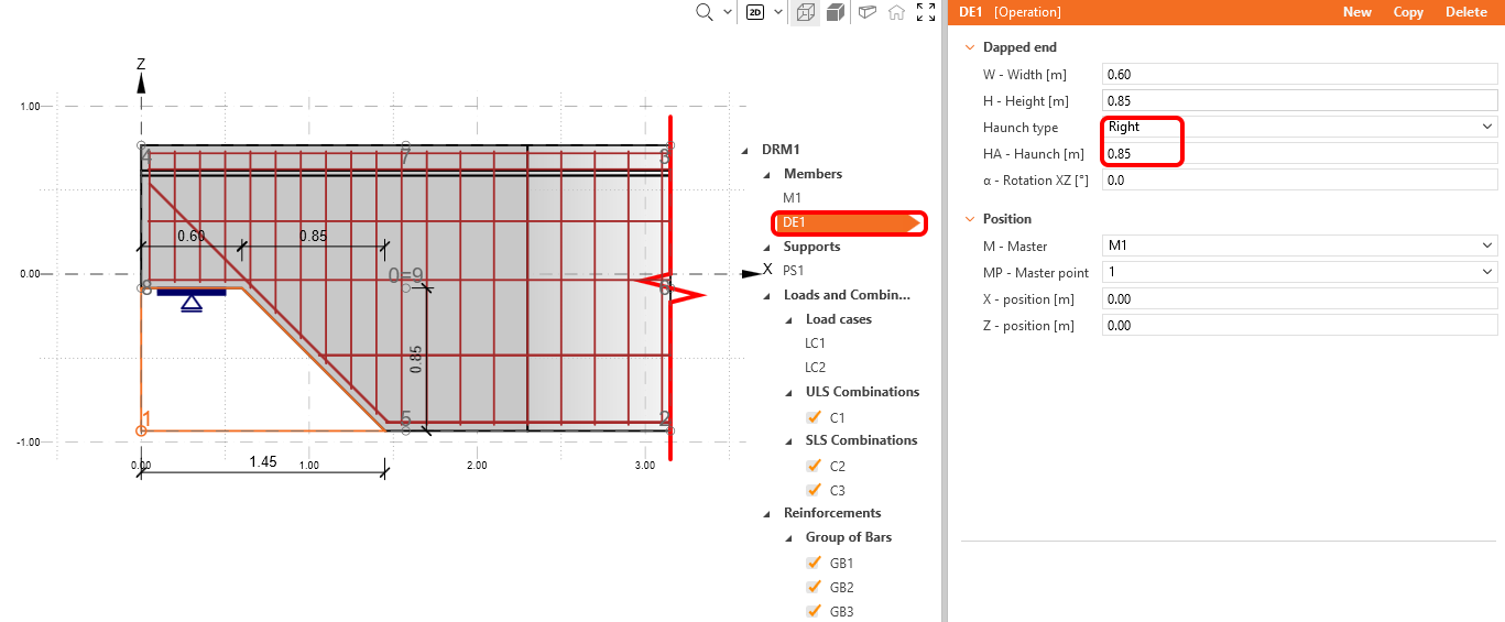 Structural design of a dapped end with an opening (EN) | IDEA StatiCa