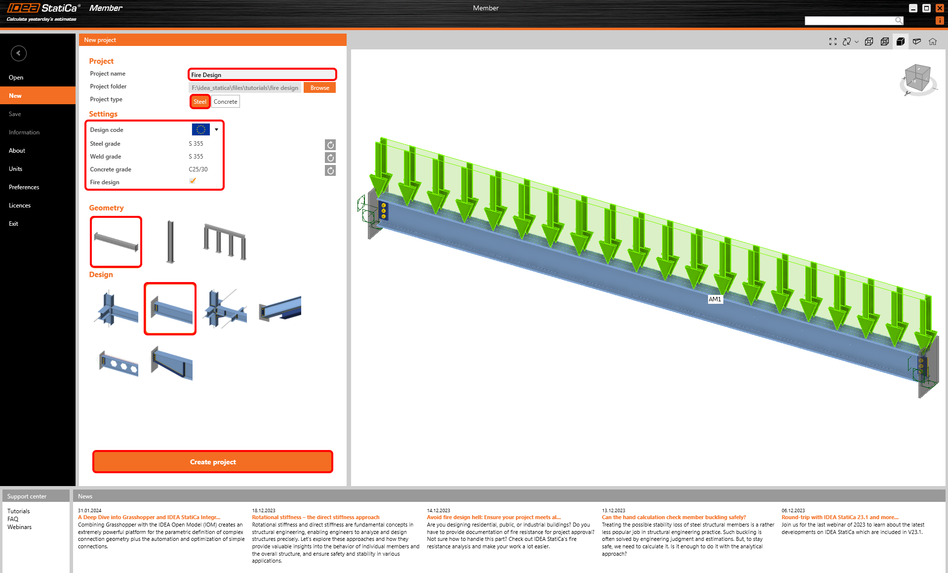 Fire design analysis of a steel member (EN) | IDEA StatiCa