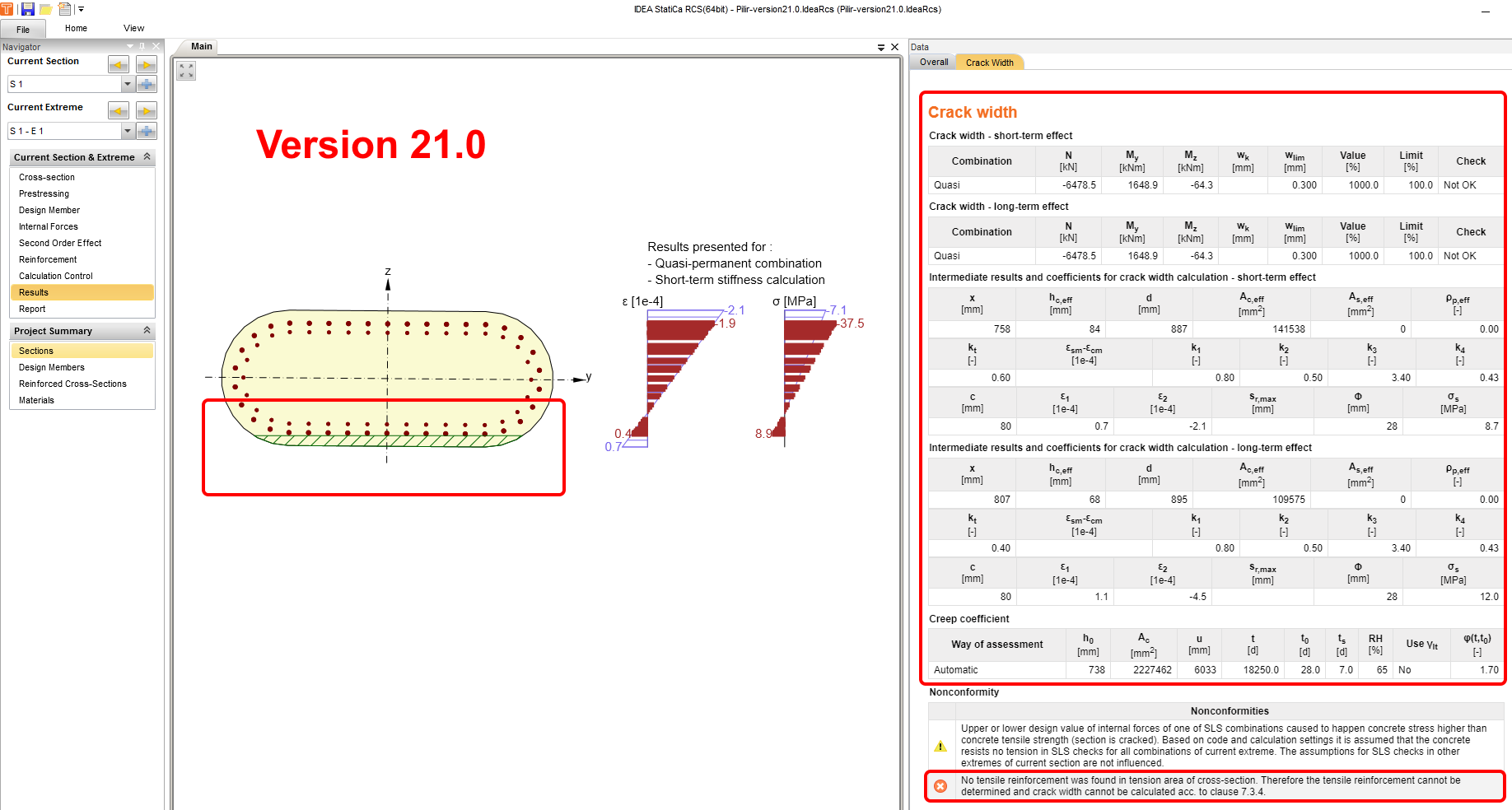 Crack width check of cross-sections with a large concrete cover | IDEA ...