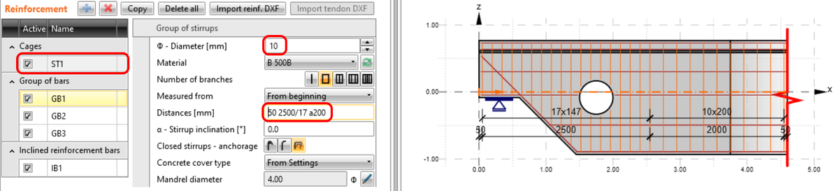 Structural design of a dapped end with an opening (EN) | IDEA StatiCa