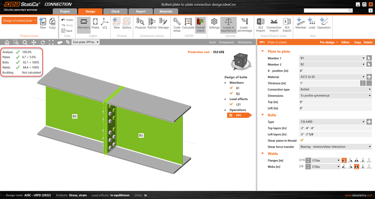 Bolted plate to plate connection design (AISC) | IDEA StatiCa