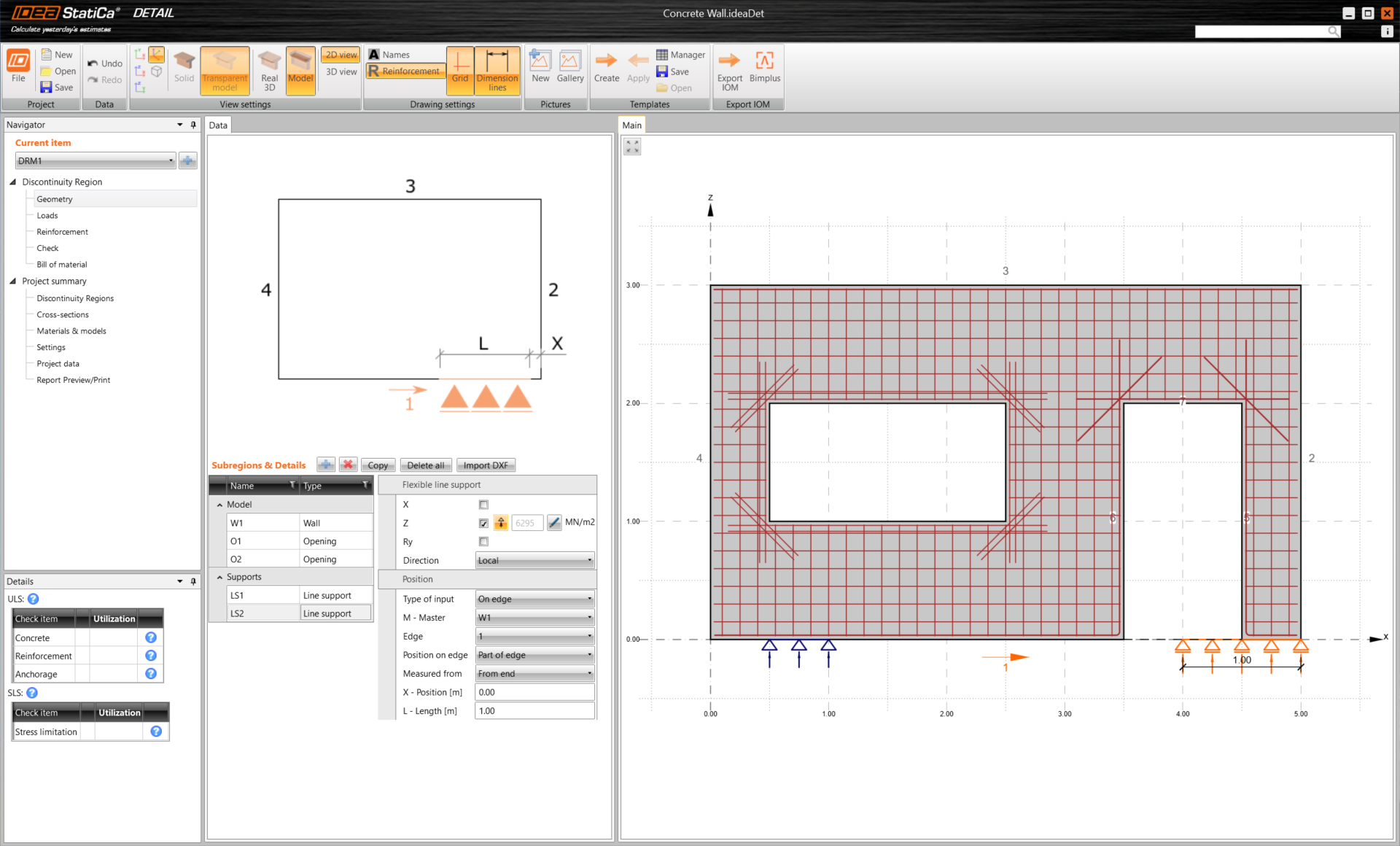 Structural design of a concrete wall (EN) | IDEA StatiCa