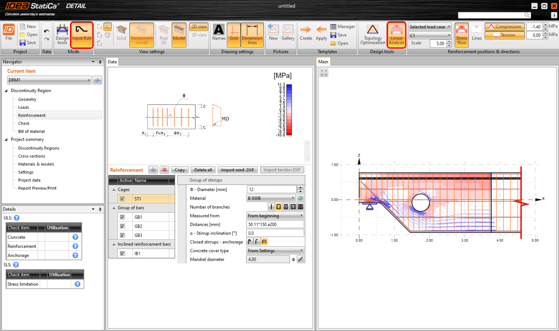 Structural design of a dapped end with an opening (EN) | IDEA StatiCa