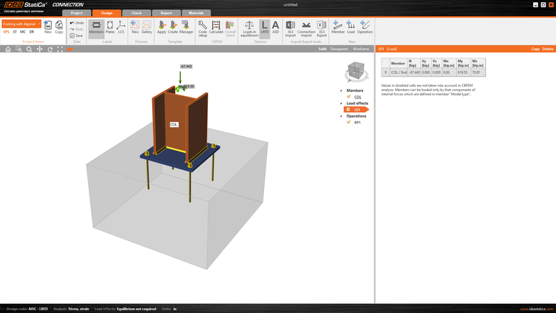 Structural design of footing with diagonal (AISC) | IDEA StatiCa