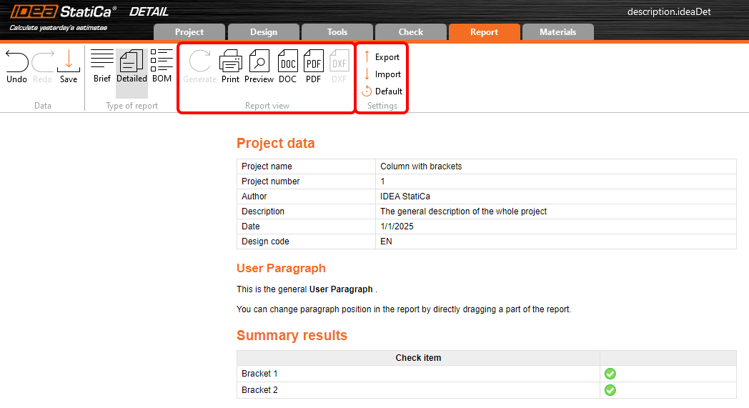 Report in Detail application | IDEA StatiCa