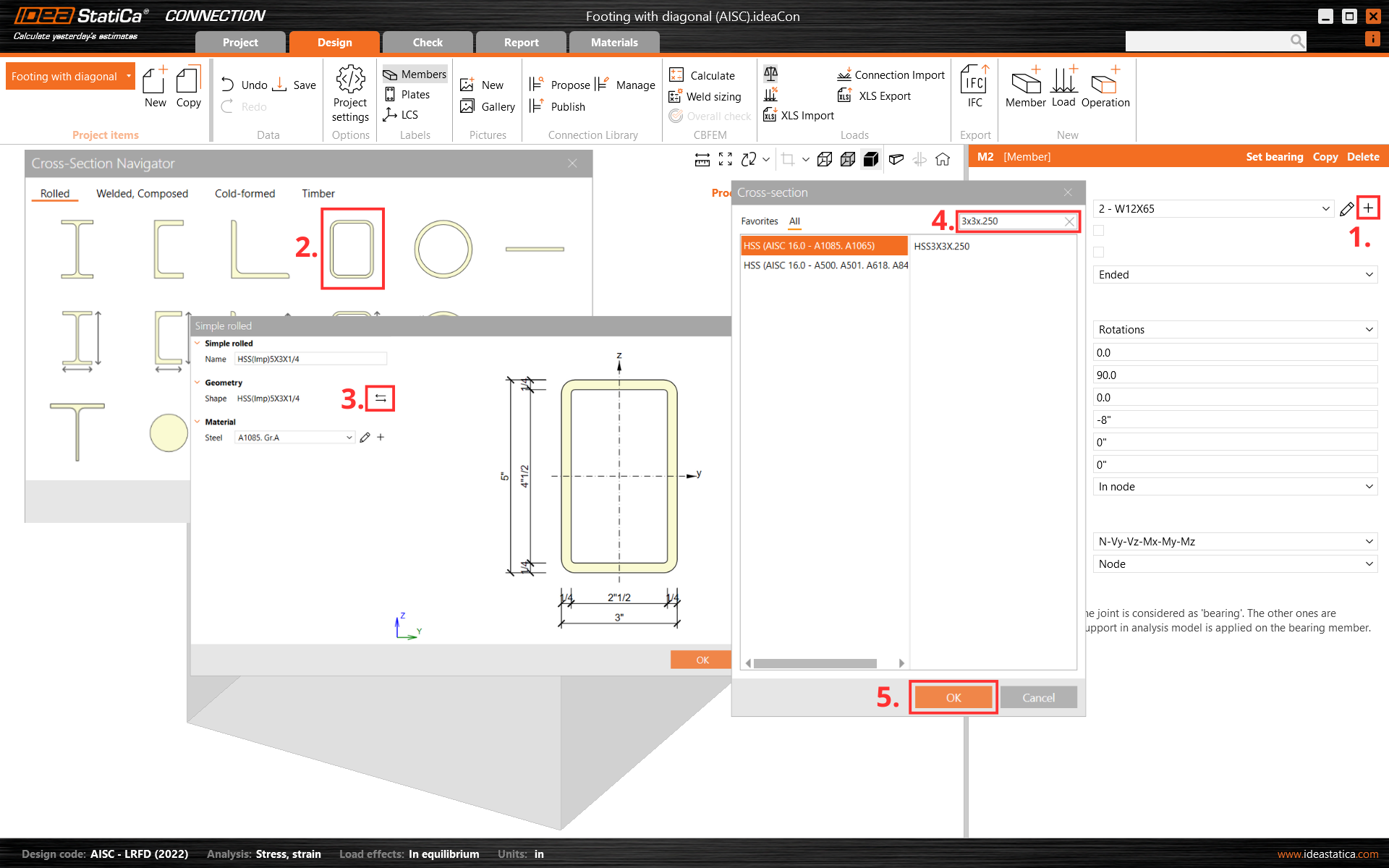 Structural design of footing with diagonal (AISC) | IDEA StatiCa