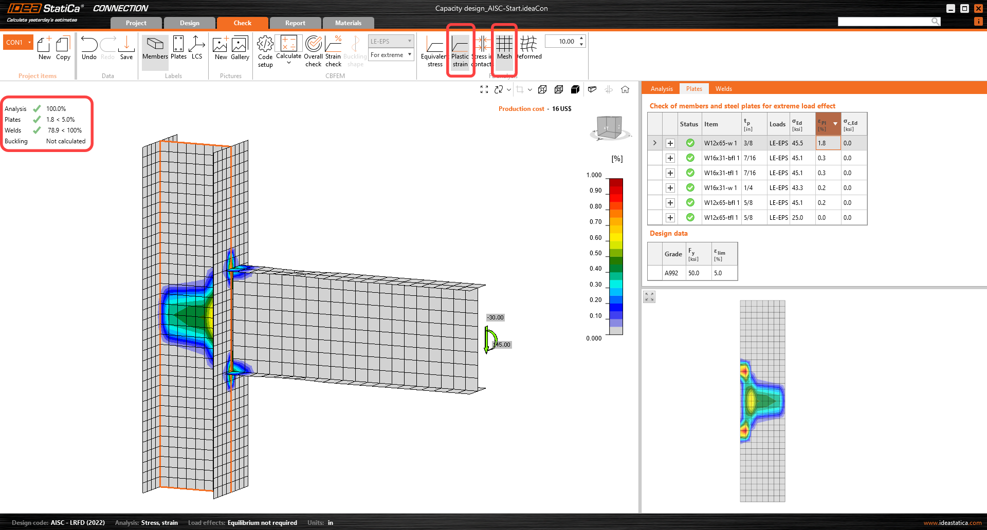 Steel connection capacity design (AISC) | IDEA StatiCa
