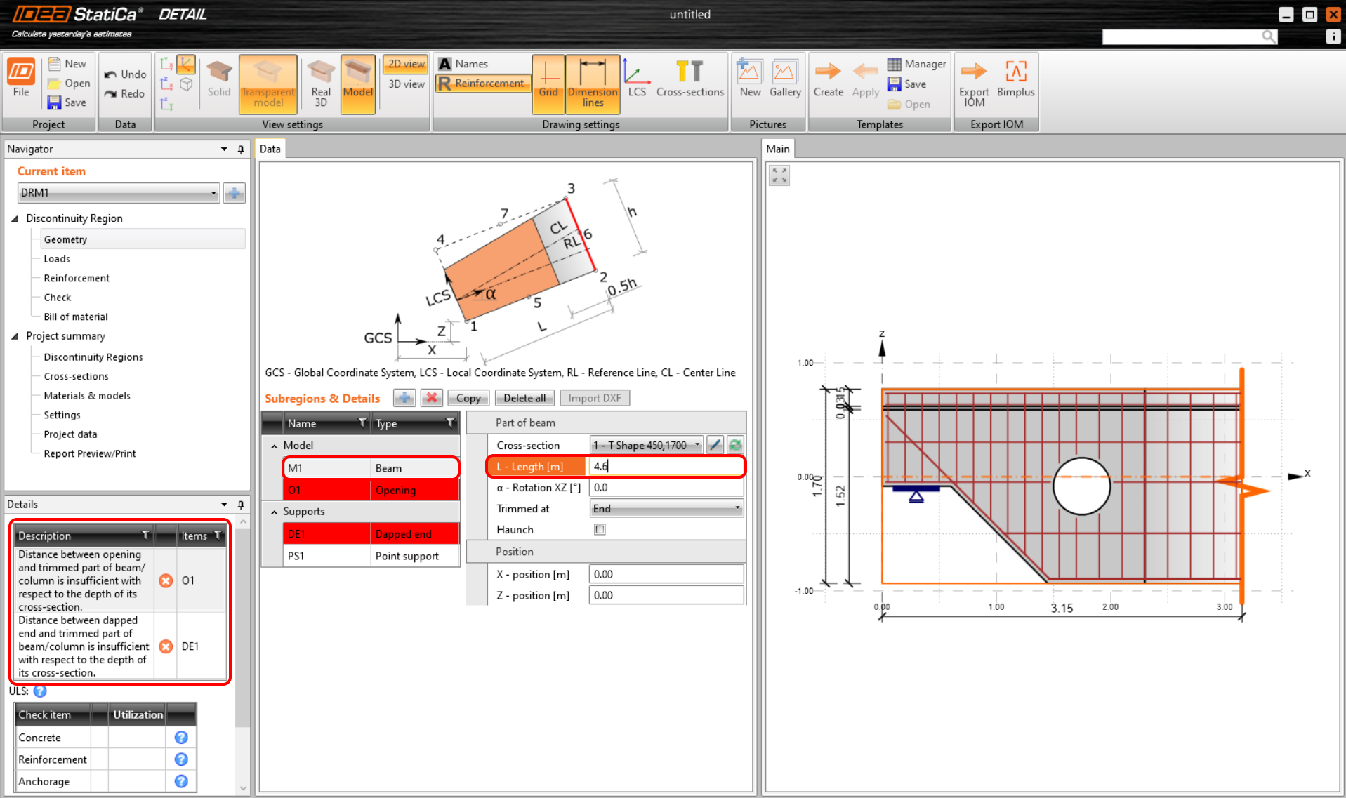 Structural design of a dapped end with an opening (EN) | IDEA StatiCa