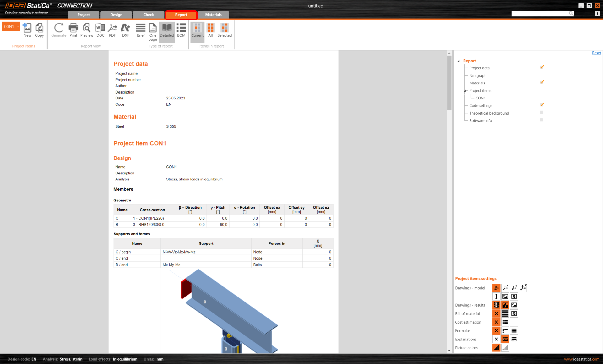 Buckling analysis of a steel connection (EN) | IDEA StatiCa
