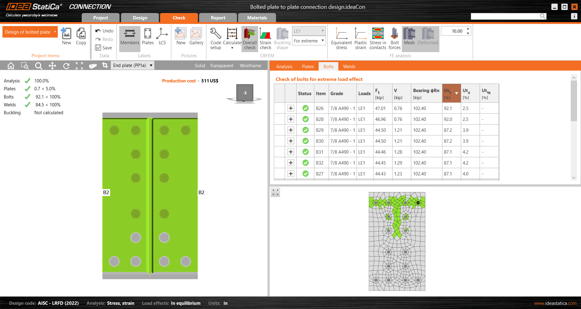 Bolted plate to plate connection design (AISC) | IDEA StatiCa