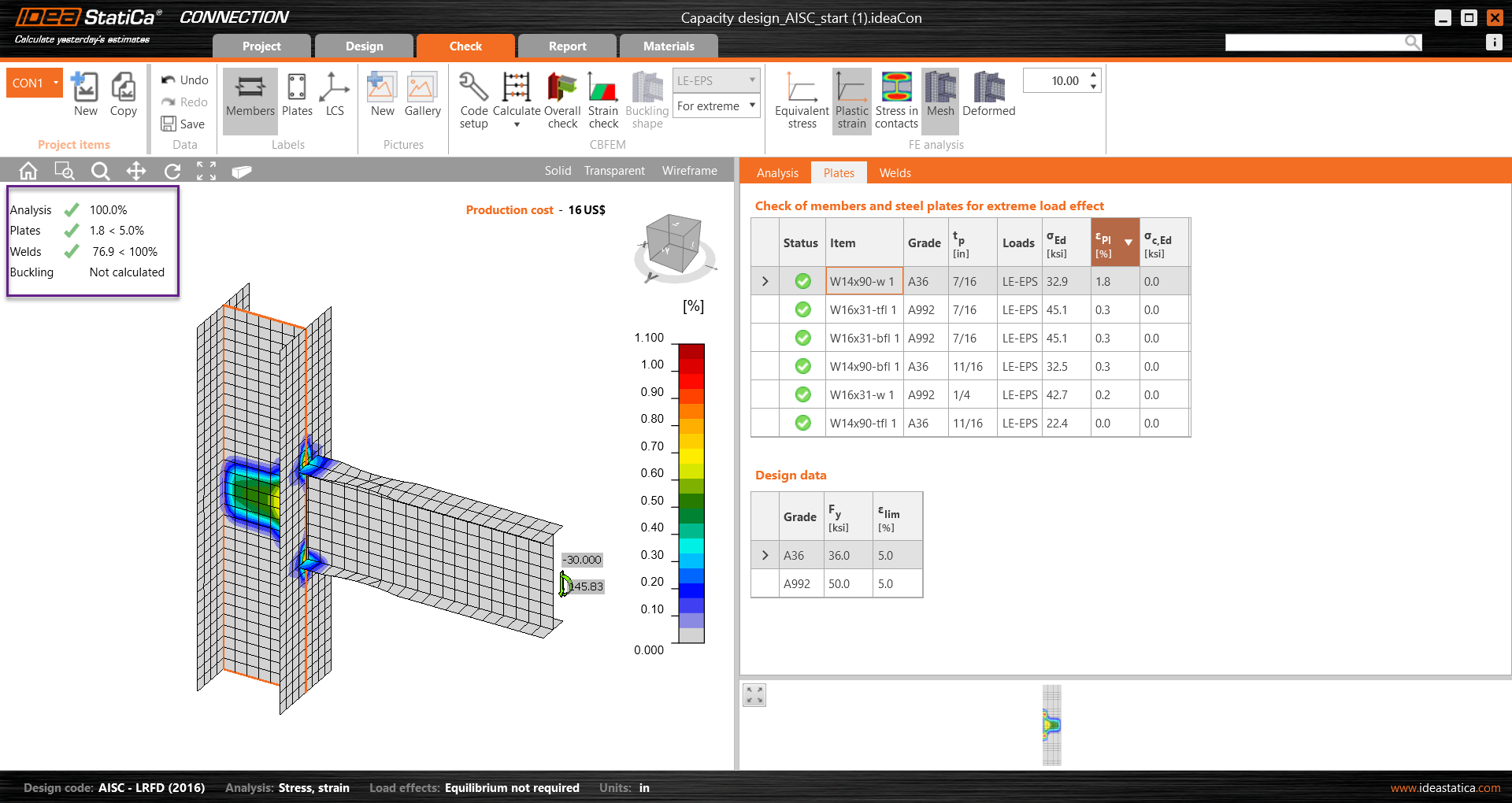 Steel connection capacity design (AISC) | IDEA StatiCa