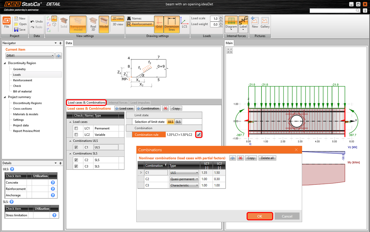 Structural design of a concrete beam with an opening (EN) | IDEA StatiCa