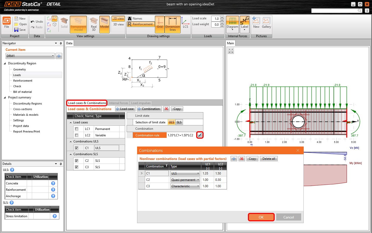 Structural design of a concrete beam with an opening (EN) | IDEA StatiCa