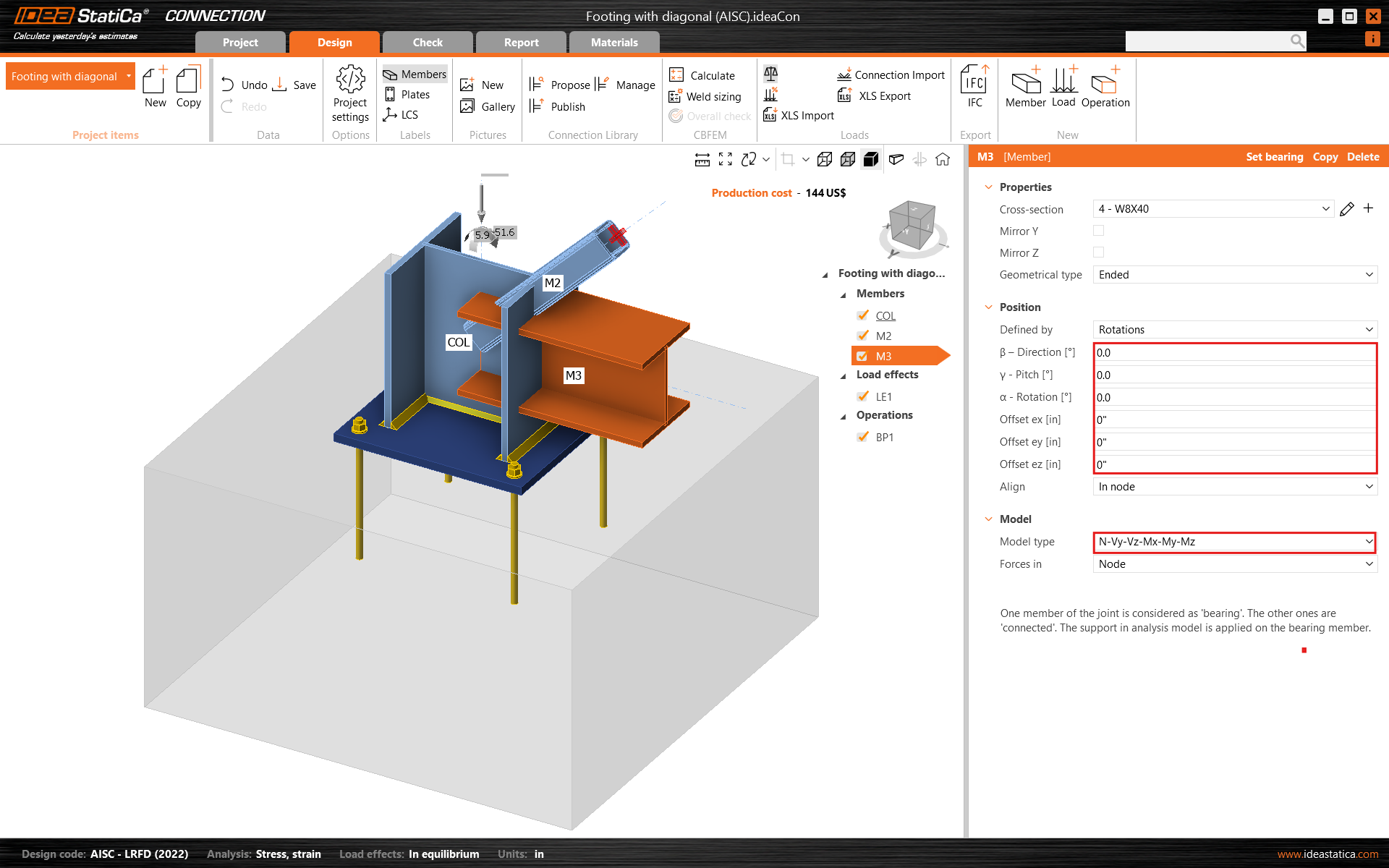 Structural design of footing with diagonal (AISC) | IDEA StatiCa