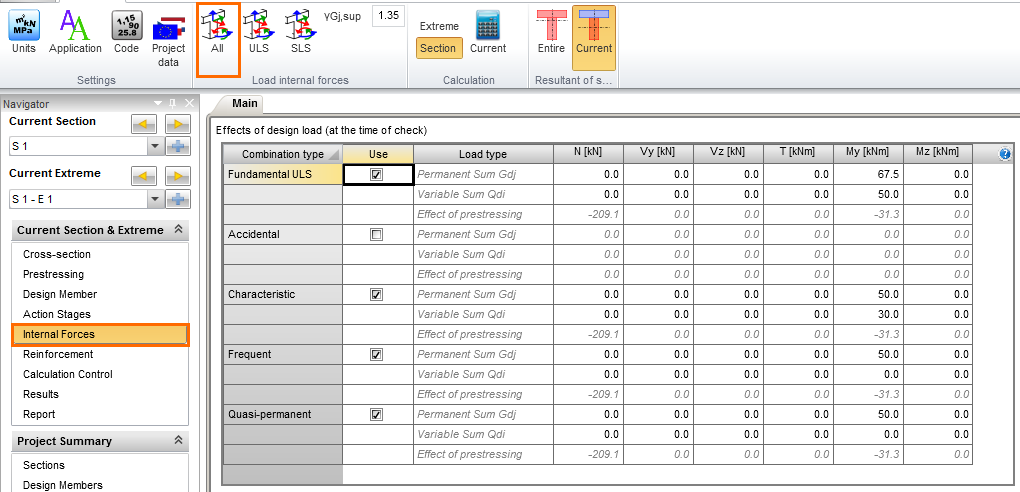 How to fill in the table of internal forces in RCS module? | IDEA StatiCa