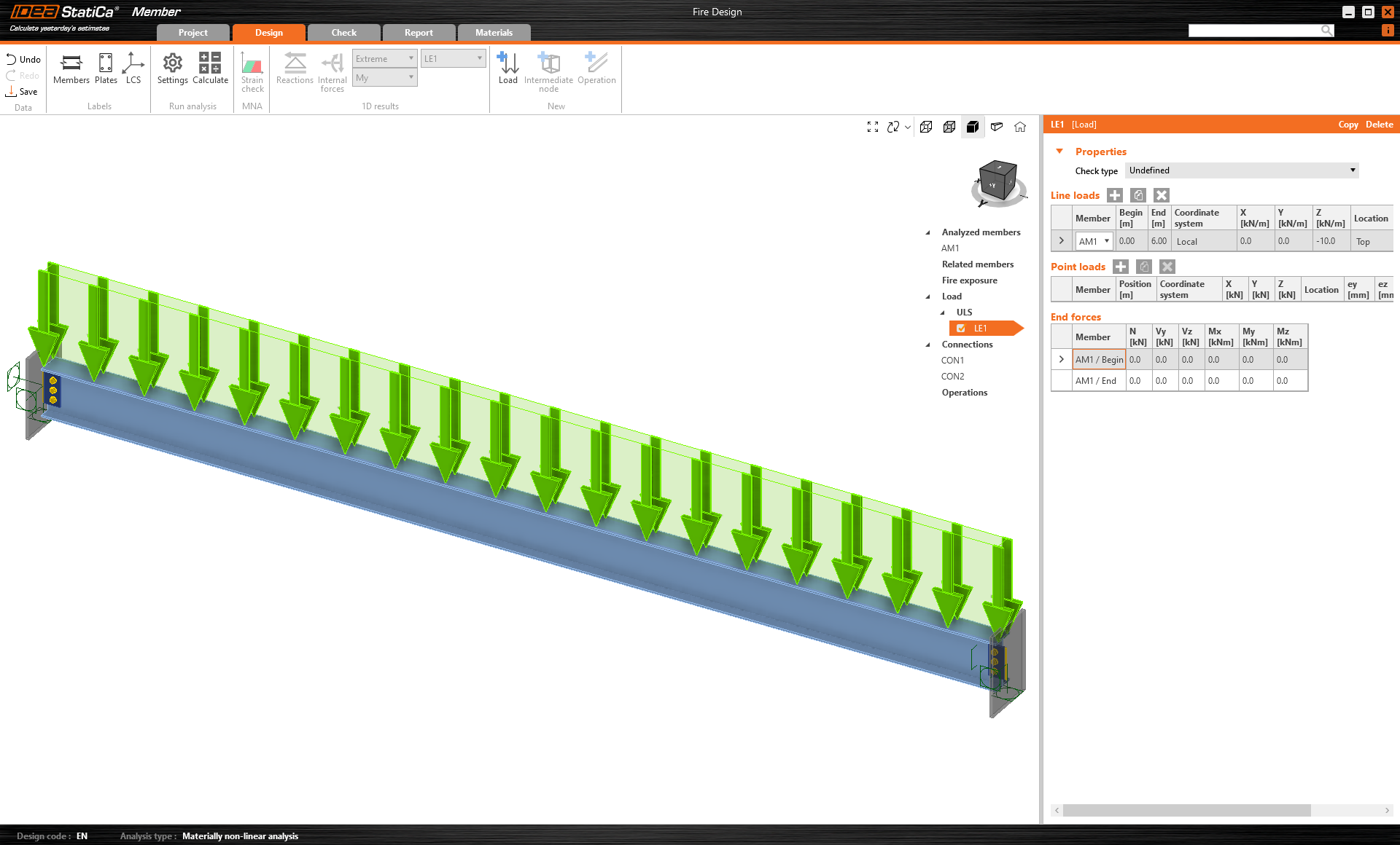 Fire design analysis of a steel member (EN) | IDEA StatiCa