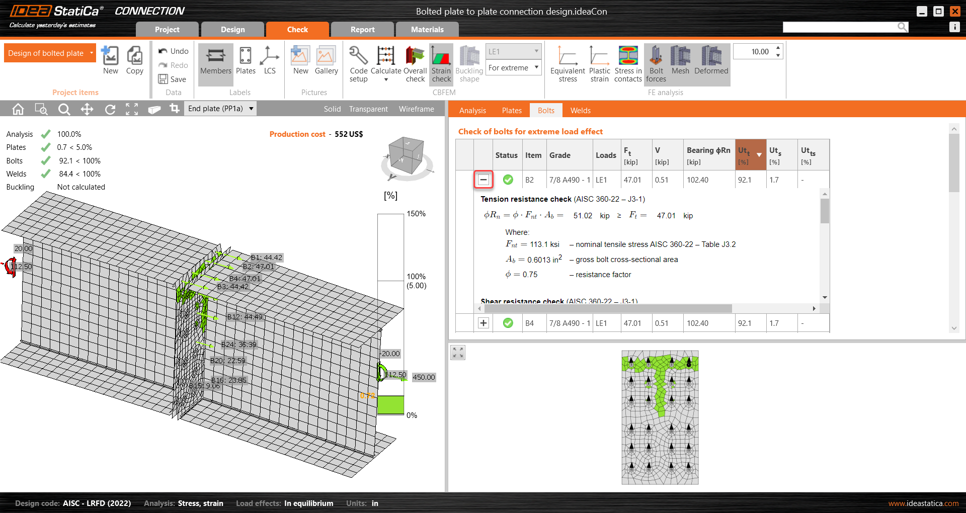 Bolted plate to plate connection design (AISC) | IDEA StatiCa
