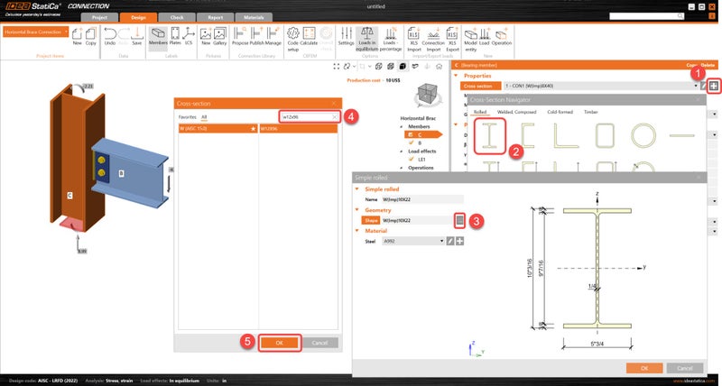 Horizontal beam-column-brace gusset (AISC) | IDEA StatiCa