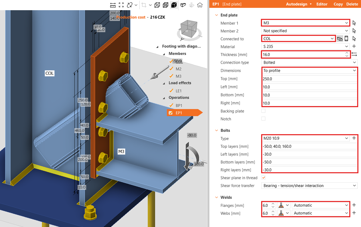 Structural design of footing with diagonal (EN) | IDEA StatiCa