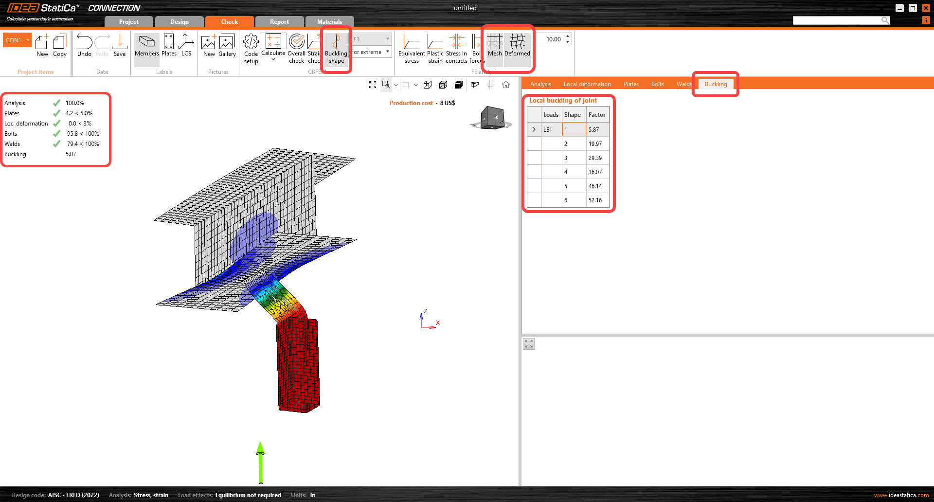 Buckling analysis of a steel connection (AISC) | IDEA StatiCa