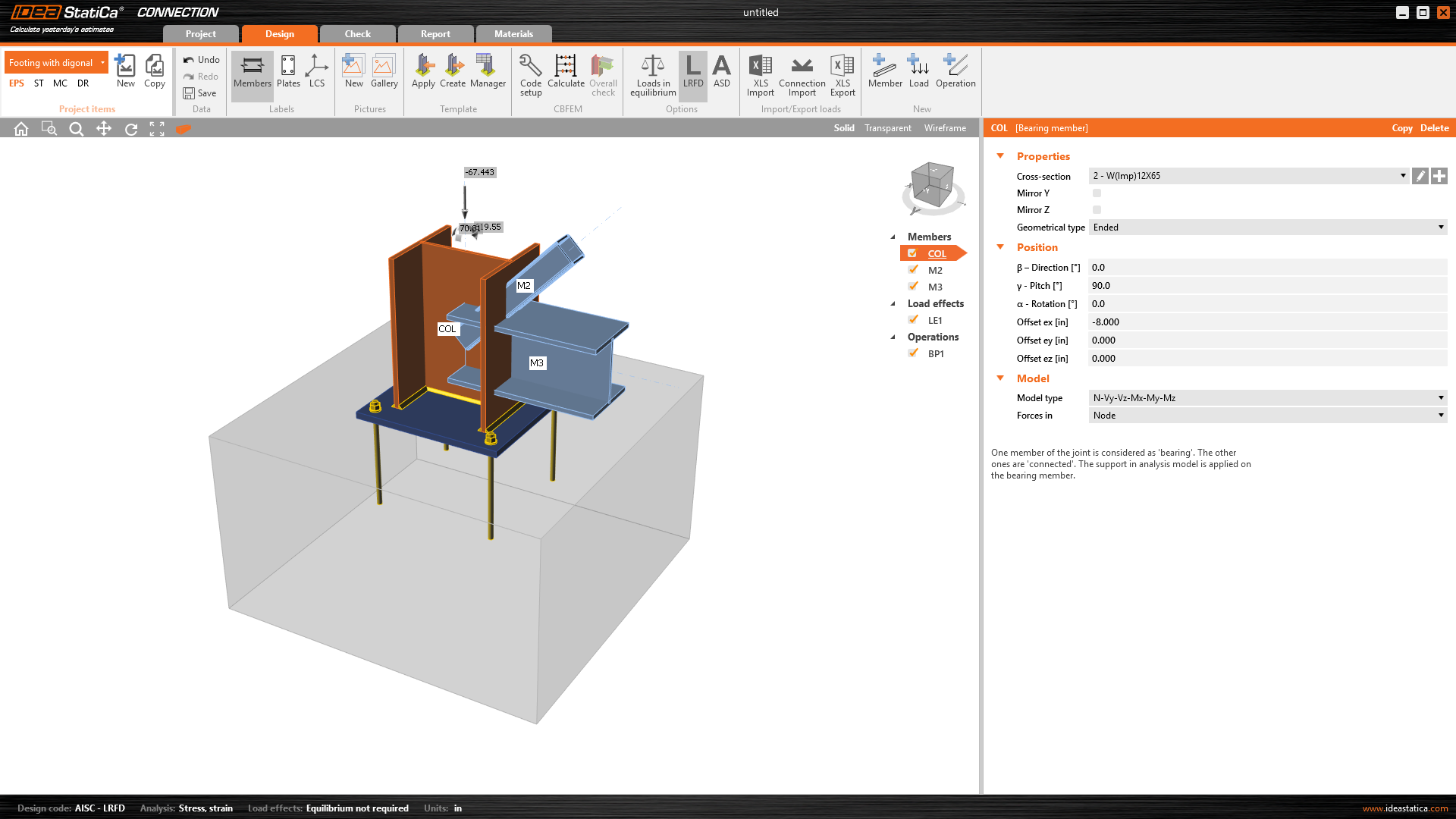 Structural design of footing with diagonal (AISC) | IDEA StatiCa
