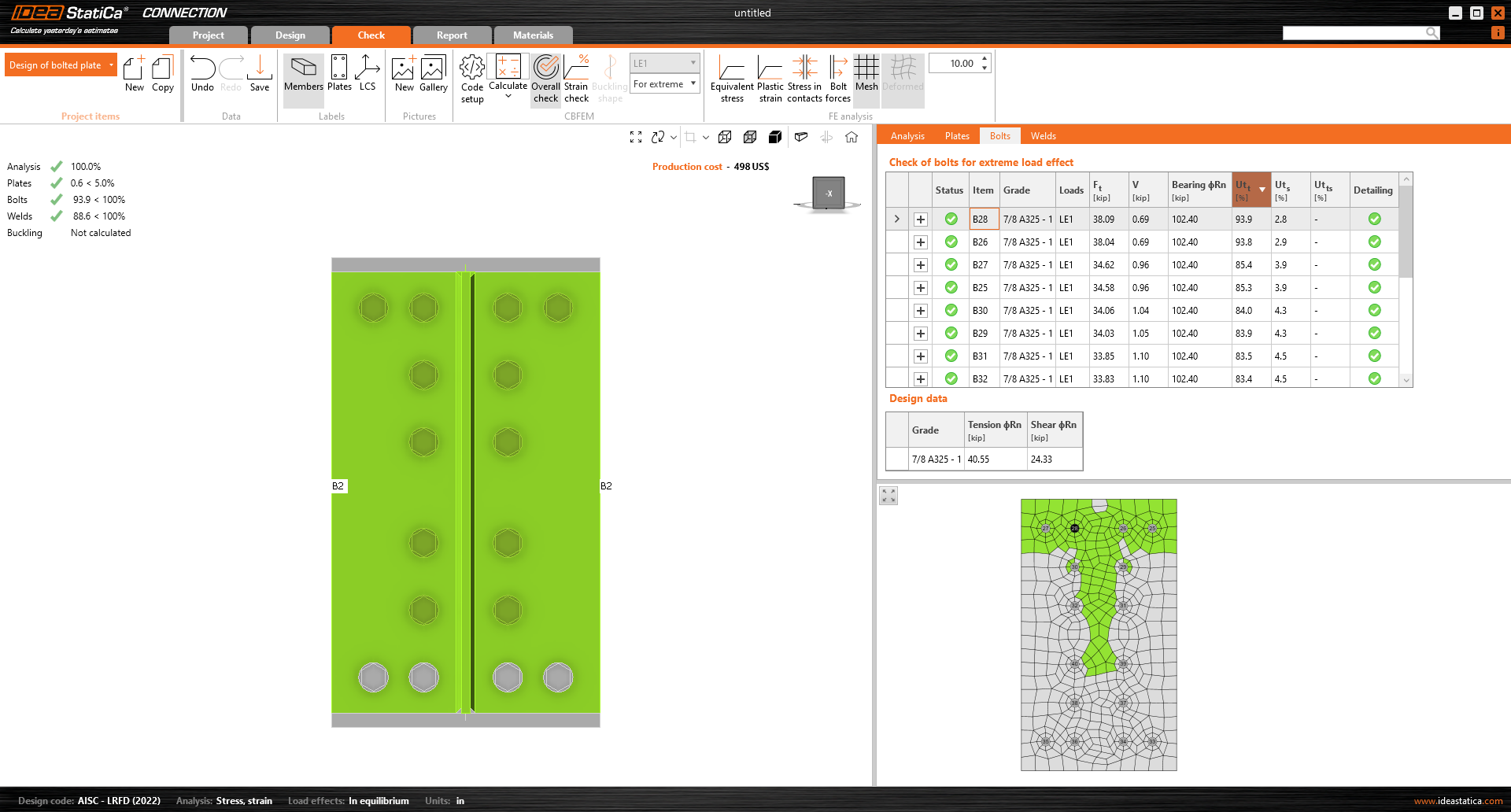 Bolted plate to plate connection design (AISC) | IDEA StatiCa