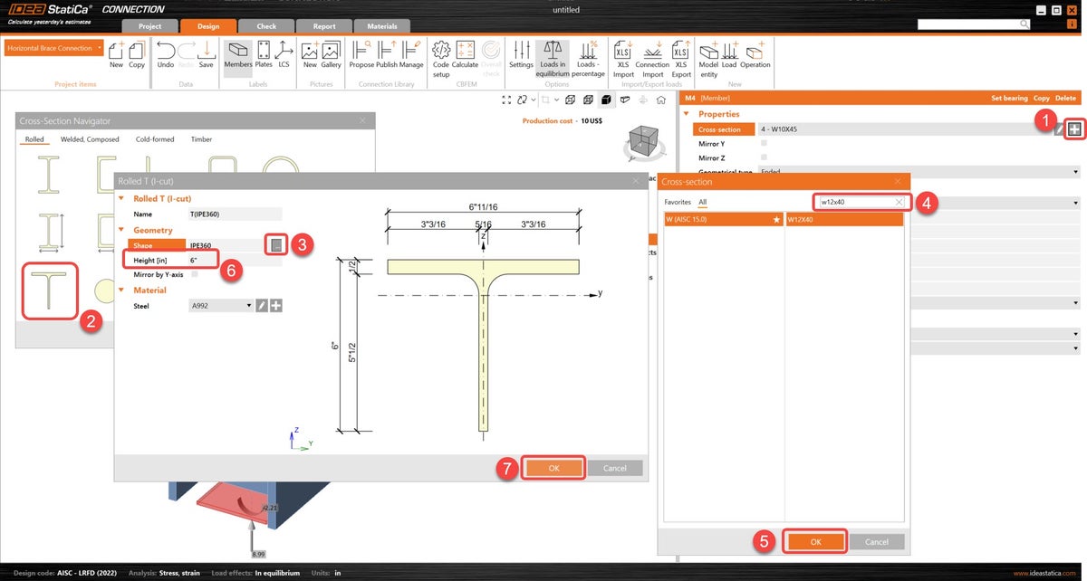 Horizontal beam-column-brace gusset (AISC) | IDEA StatiCa