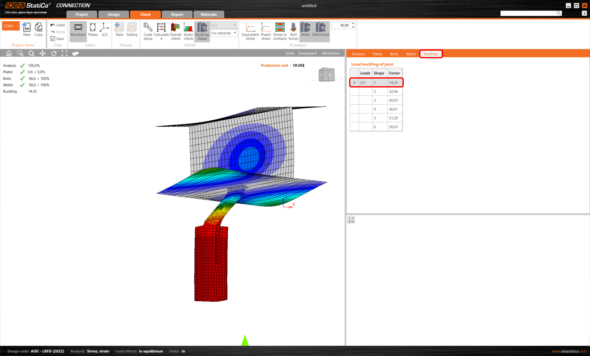 Buckling analysis of a steel connection (AISC) | IDEA StatiCa