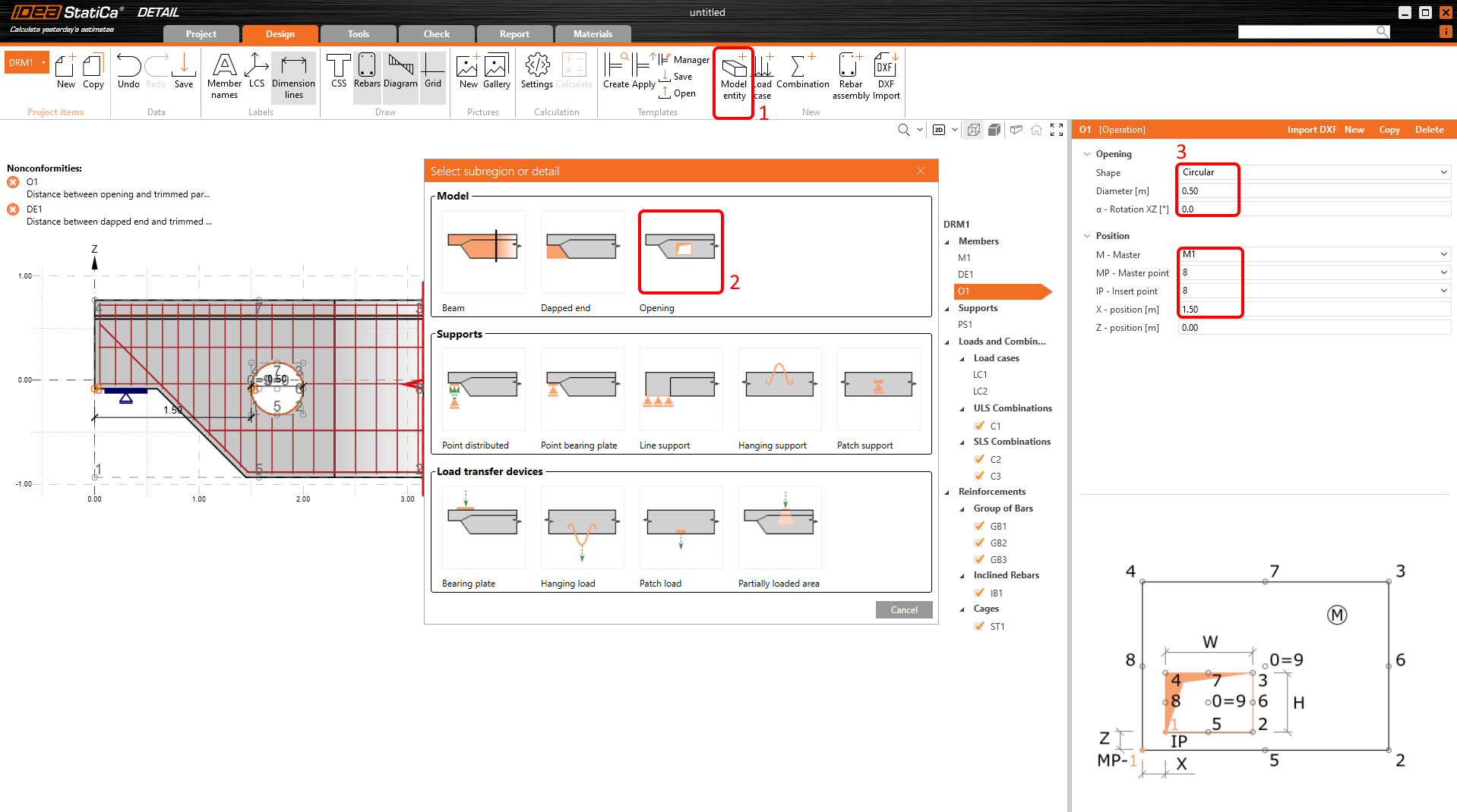 Structural design of a dapped end with an opening (EN) | IDEA StatiCa