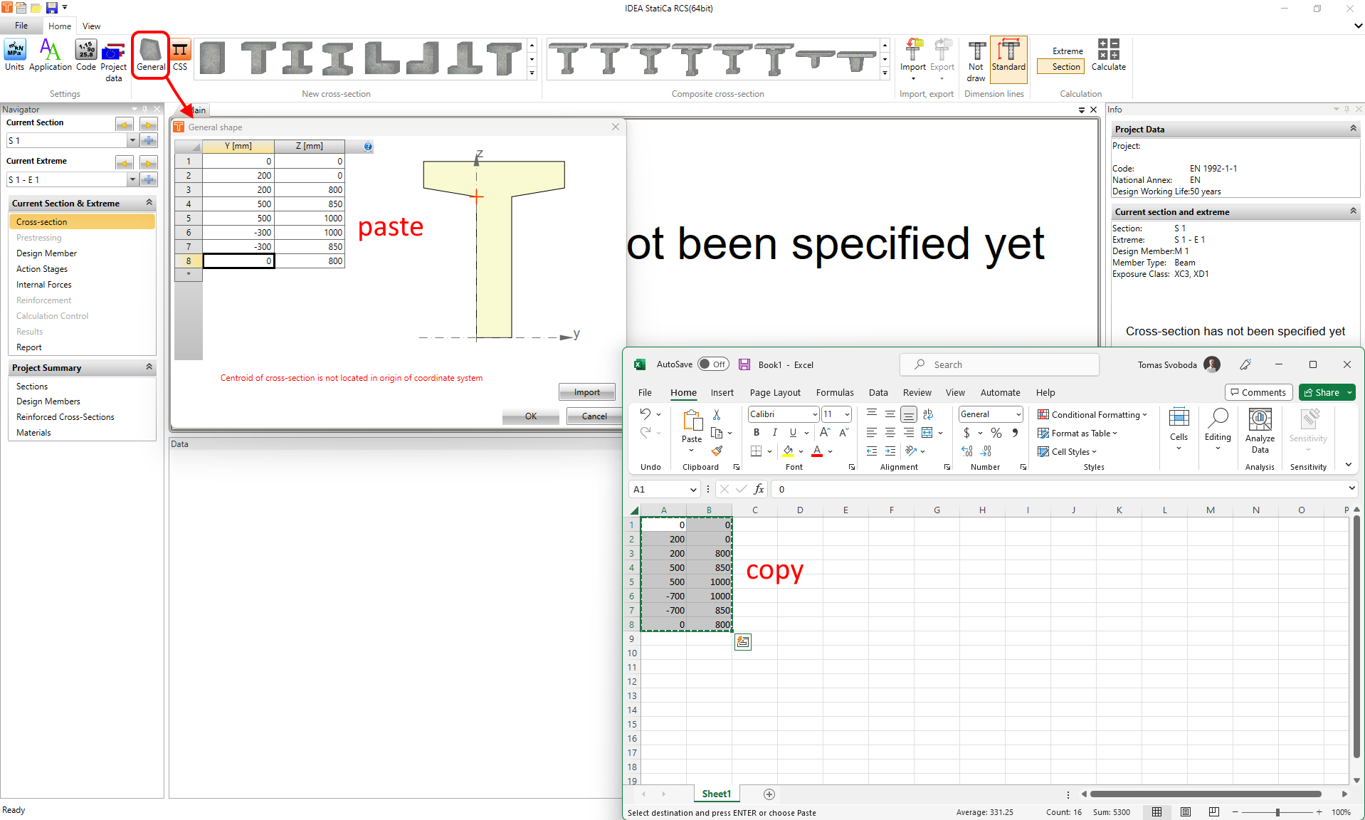 Import/export cross-section, reinforcement, and tendons in RCS | IDEA StatiCa
