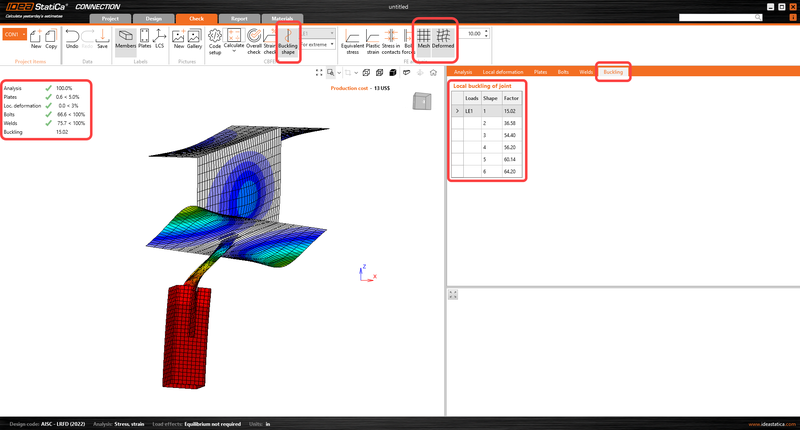 Buckling analysis of a steel connection (AISC) | IDEA StatiCa