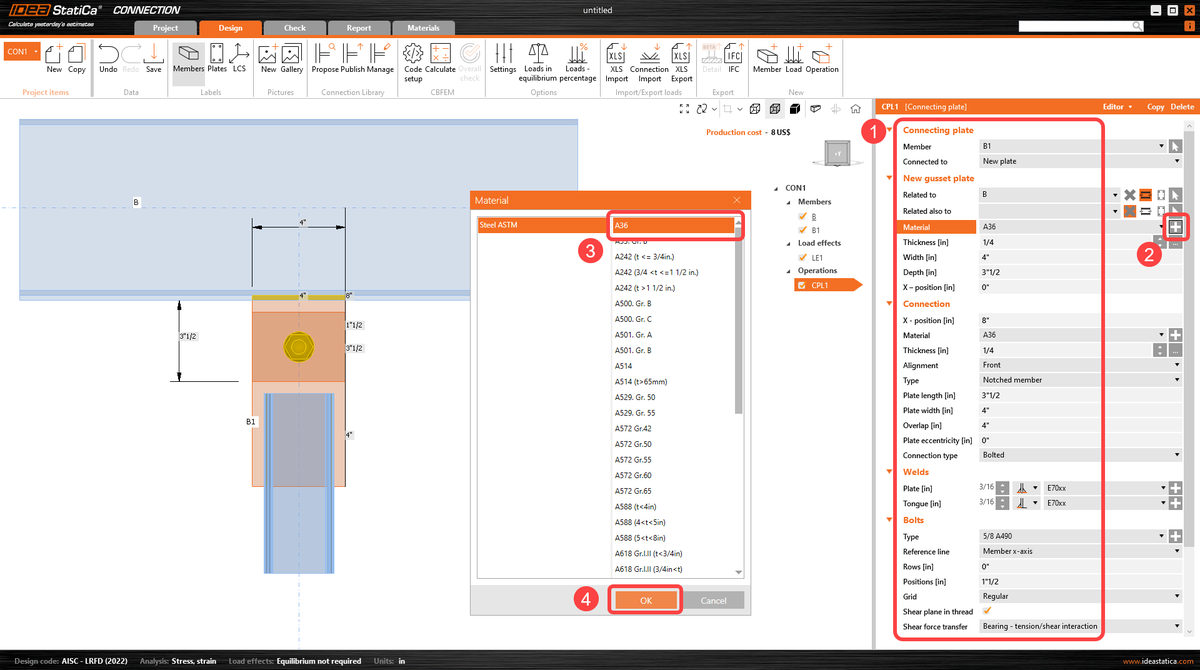 Buckling analysis of a steel connection (AISC) | IDEA StatiCa