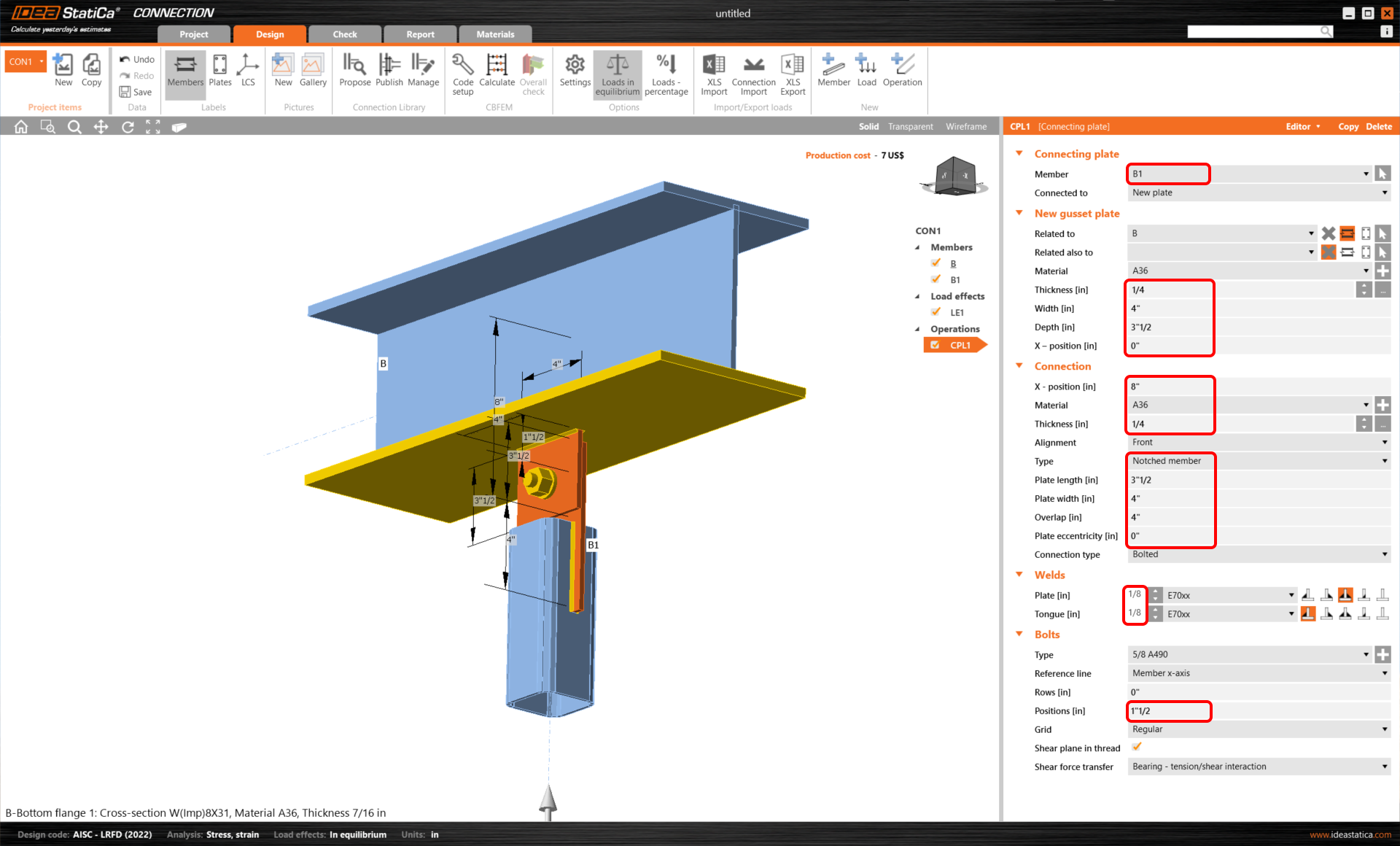 Buckling analysis of a steel connection (AISC) | IDEA StatiCa