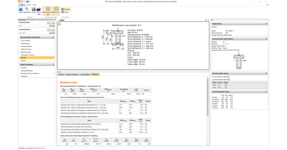 SLS results in RCS - Stress Limitation, Crack Width, Detailing | IDEA StatiCa