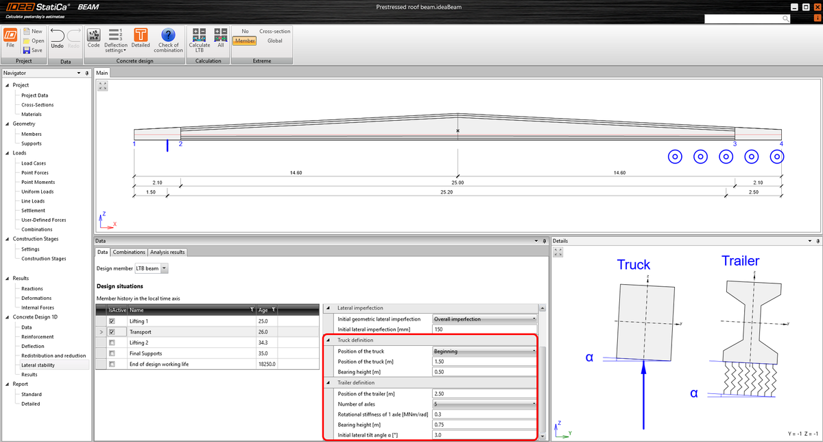 Lateral stability for concrete beams – all inputs and outputs, analysis ...