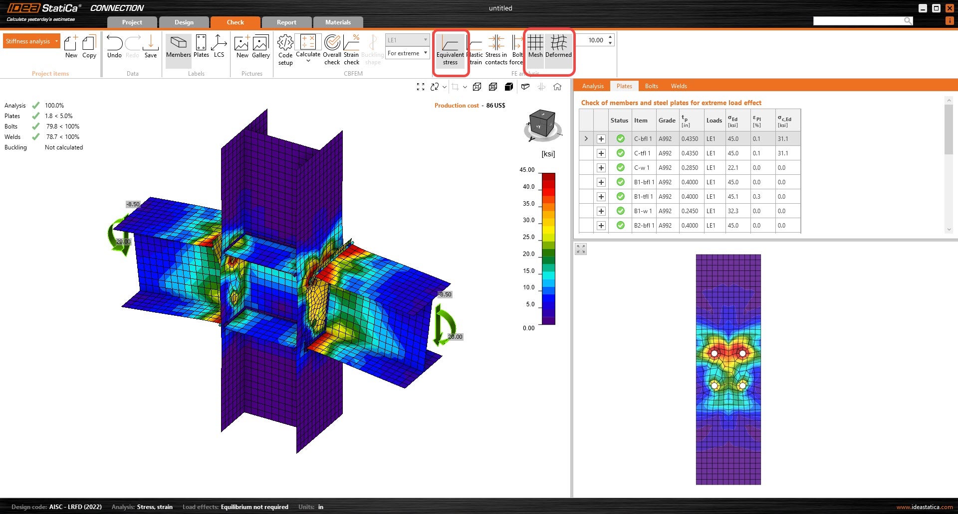 Stiffness analysis of a steel connection (AISC) | IDEA StatiCa